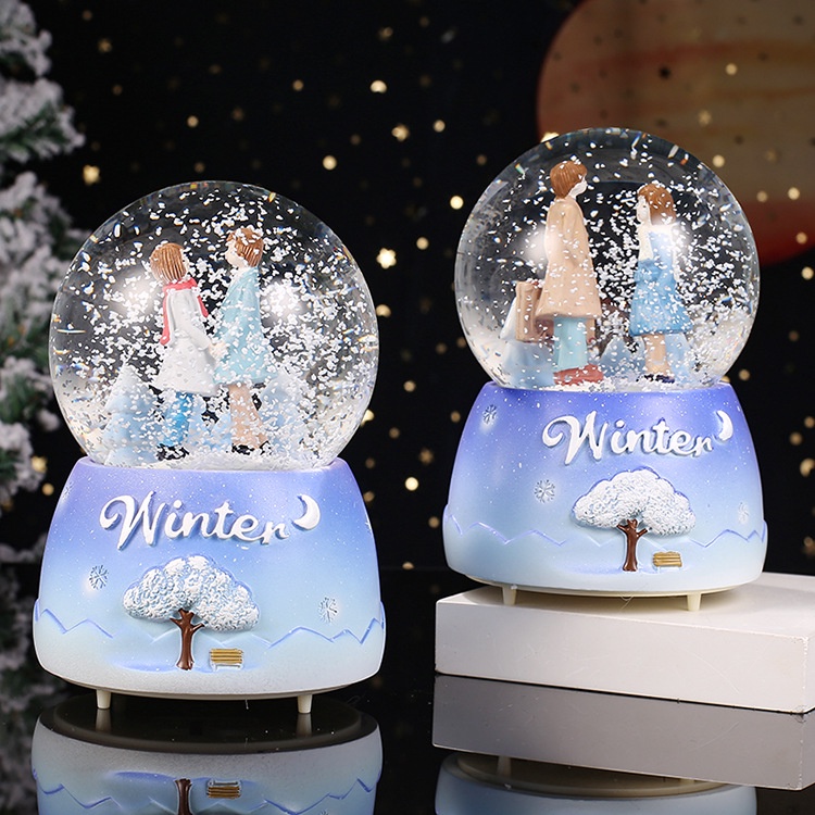 (8x8x12ซม.) กล่องดนตรีลูกแก้วคู่,ลูกโลกหิมะเรืองแสง,ของขวัญสำหรับเด็ก ...