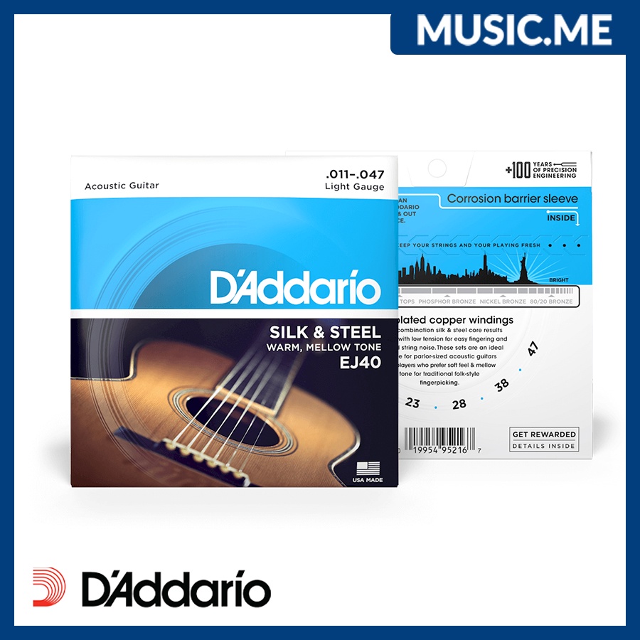 สายกีต้าร์โปร่ง D'Addario EJ40 Silk and Steel Warm,Mellow 011-047 / ของ ...