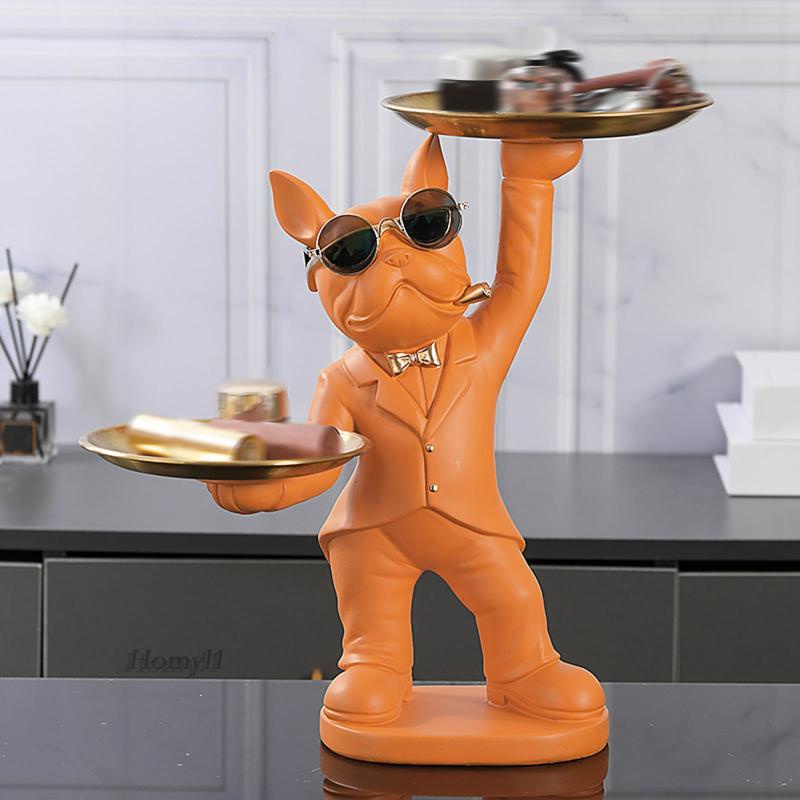 French Bulldog Butler Sculpture Resin Dog Butler with Tray for Living ...