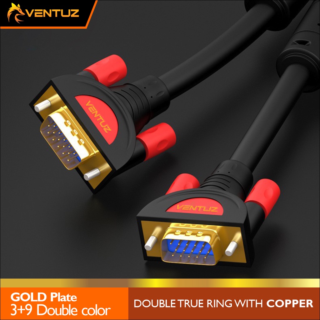 Ventuz – สาย VGA 3+9 RGB 15Pin สายพรีเมียมพร้อมเพลท GOLD | Shopee Thailand