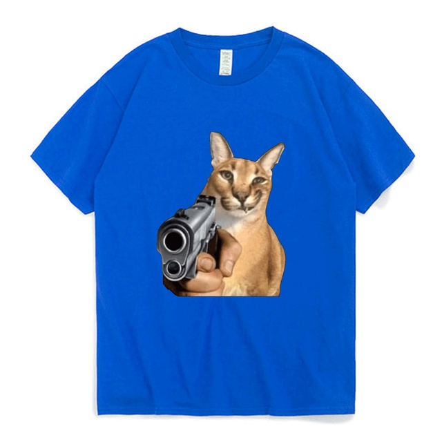 เสื้อยืดพิมพ์ลาย เสื้อยืดแขนสั้น ผ้าฝ้าย พิมพ์ลาย Big Floppa Gun แฟชั่น ...