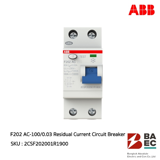 ABB F202 AC-100/0.03 Residual Current Circuit Breaker | Shopee Thailand