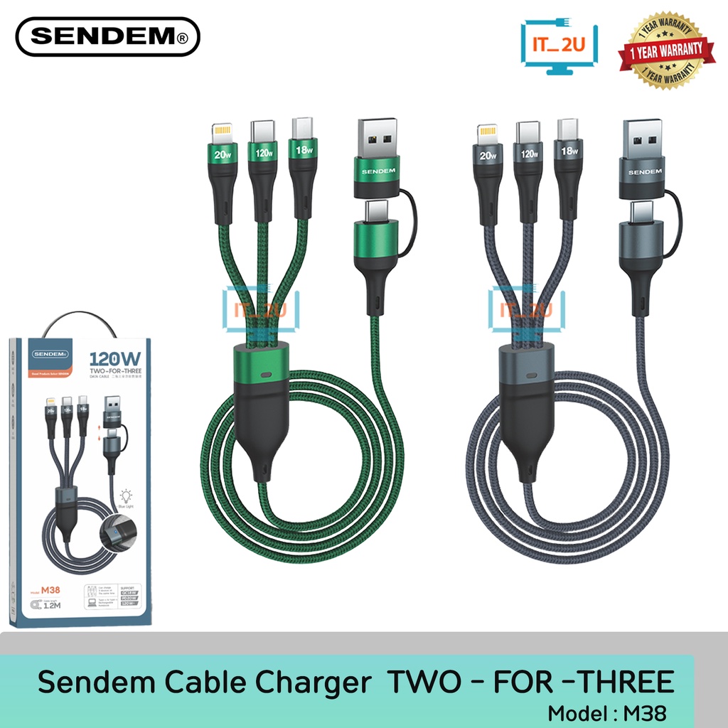 Sendem SDM-M38 Data Cable Two For Three สายชาร์จ 3in1 LN/Type-C/Micro ...
