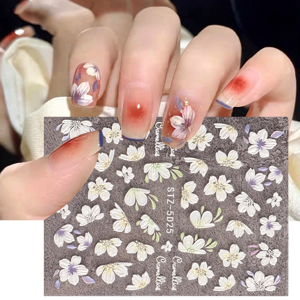 【AG】Nail Sticker Lovely DIY Paper Camellia Nail Decoration for Women ...