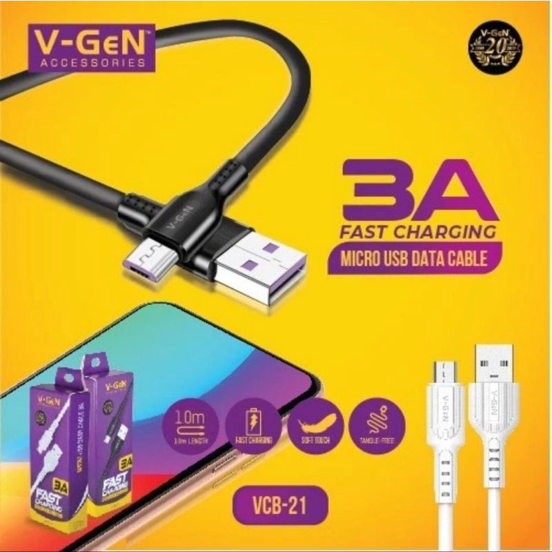 สายเคเบิลข้อมูล Micro USB V Gen VCB-21 ชาร์จเร็ว 3A 1m | Shopee Thailand