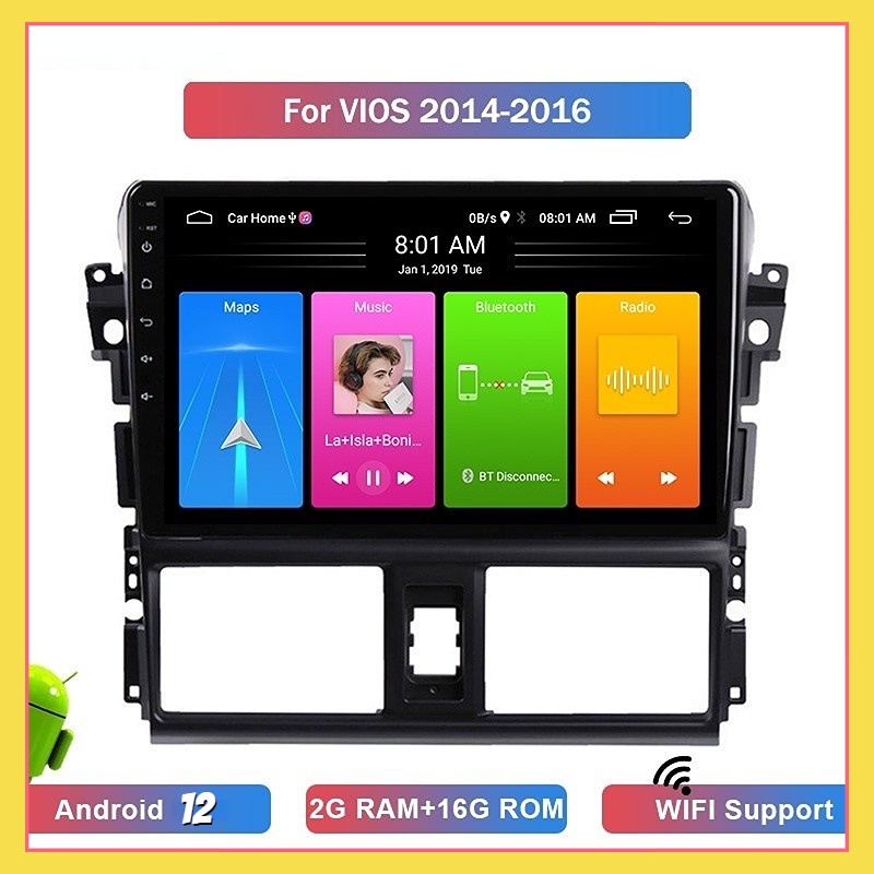 เครื่องเล่นวิทยุ วิทยุติดรถยนต์ 2din สเตอริโอ Android สำหรับ Toyota Vios Yaris 2013-2017 Android ...