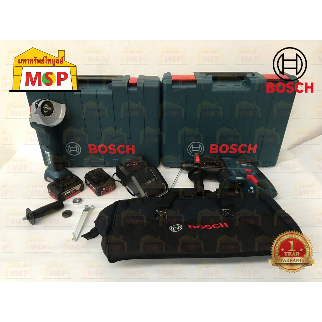 Combo Set Bosch GWS 18V-10+GBH 180 Li (กระเป๋าช่าง+แบต 4 Ah 2ก้อน+แท่นชาร์เร็ว) #0615990M29 ...