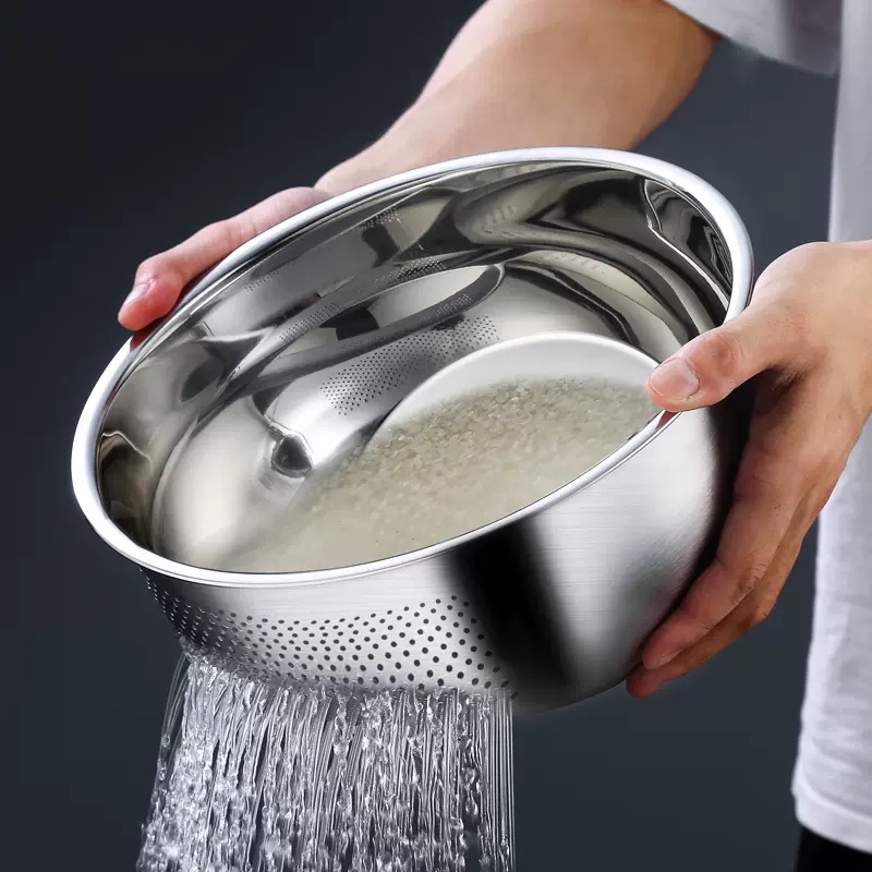 304 Stainless Steel Wash Rice Sieve Bowl Filter Basket Fruit Vegetables ...