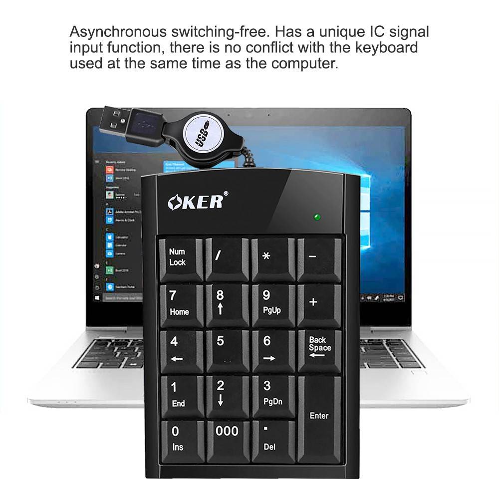 Keyboard OKER KP-2017 คีย์บอร์ด แป้นตัวเลข แบบเก็บสาย Numberic Super ...