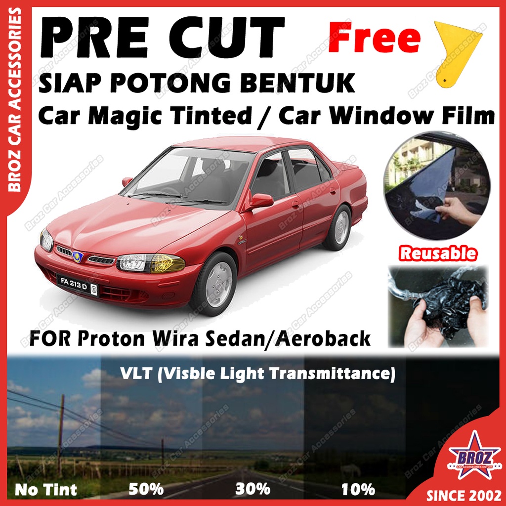 สําหรับ Proton Wira ซีดาน/แอโรแบ็ครถ Magic Tinted ฟิล์มพลังงานแสงอาทิตย์ PRECUT OEM หน้าต่าง DIY ...