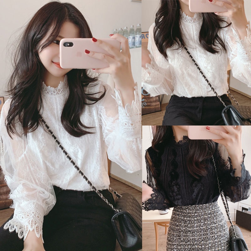 Chili_k ️k ️เสื้อลูกไม้ คอตั้ง คอตต้อนปักฉลุแต่งเยอะขั้นสุดดด เสื้อแขน ...
