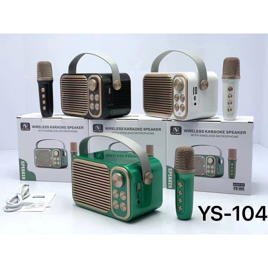 ไมโครโฟนคู่YS-104 ลำโพงบลูทูธ แบบพกพา Blutooth Speaker ลําโพงspeakerรองรับUSB/TF/AUX Wirless ...