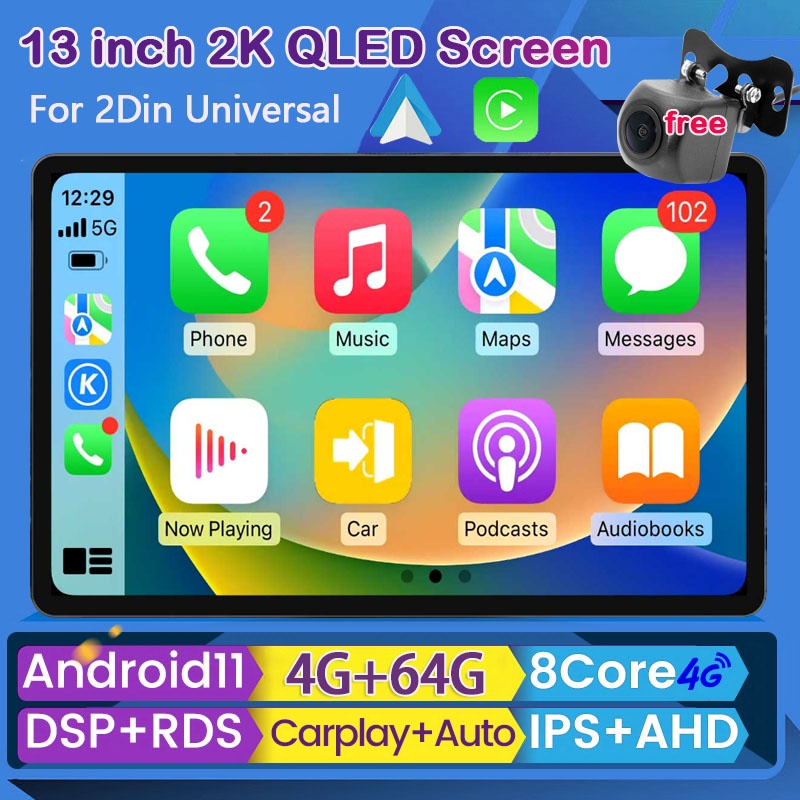 [4G+64G 2K QLED]13inch Android Player Support Apple Carplay Android Auto DSP EQ AM | Shopee Thailand