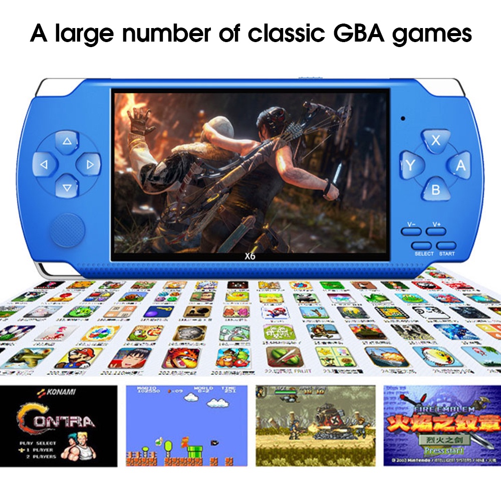 X6 เครื่องเล่นเกมคอนโซล 4.3 นิ้ว 8G ในตัว 10,000 เกม รองรับ 8 16 32 64 ...