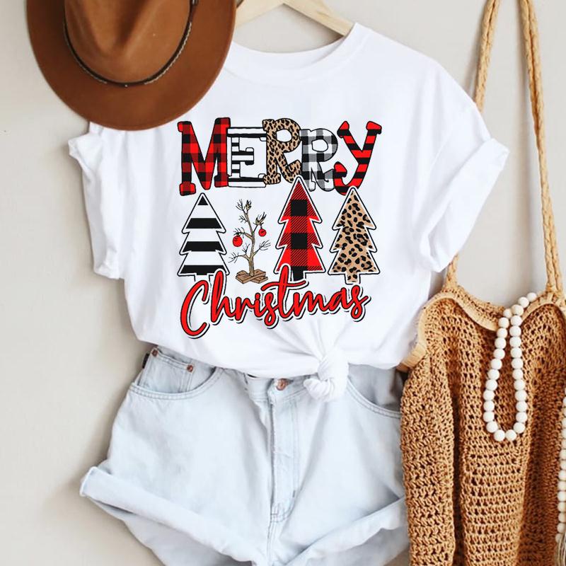Xmas Tree Print Merry Christmas T Shirt Women Festival Tshirts Trend ...