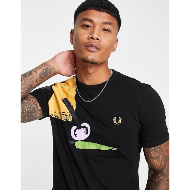 Fred Perry Reissues Abstract Tennis T-Shirt in Black | Shopee Thailand