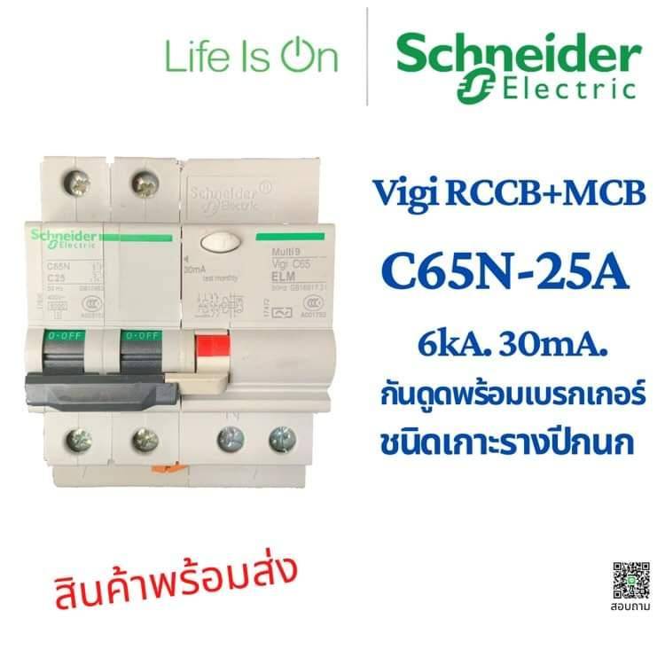 Schneider Vigi RCCB+MCB แบบติดตั้งบนรางปีกนก C65N-25A 6kA 30mA. 2 Wire ...