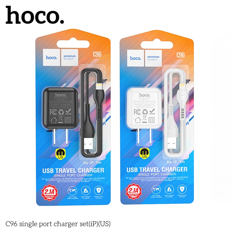 Hoco C96 หัวชาร์จ สายชาร์จ เช็ตหัวชาร์จ 1 พอร์ต ชาร์จเต็ม 2.1A / 10.5W ...