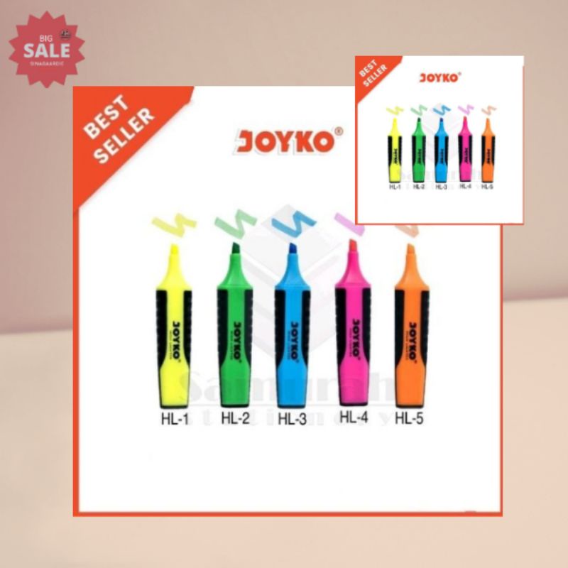 Hijau Stabilo Joyko HL 1-5 / Highlighter HL-1 Yellow /H-2 Green /H-3 Blue /H-4 Pink /H-5 Orange ...