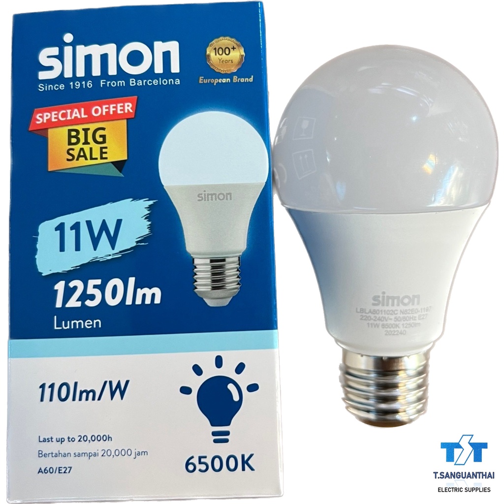 Simon หลอดไฟLED (20000 ชม) 11W แสงขาว Led Bulb ขั้ว E27 A60 หลอดไฟแอลอี ...