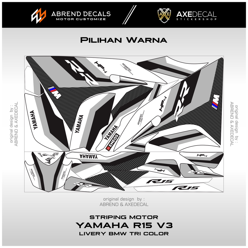 สติกเกอร์ตกแต่งรถจักรยานยนต์ R15 V3 Livery BMW Tri Color Racing Yamaha ...