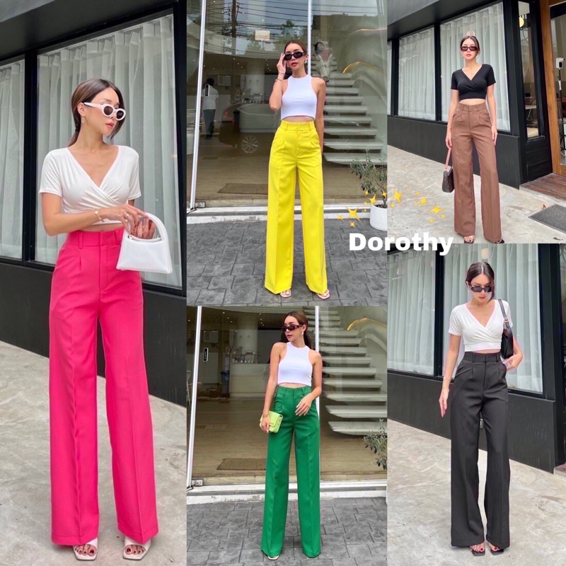 Dorothy high-waist pant กางเกงเอวสูงขากระบอกใหญ่ ป้าย promthong ...