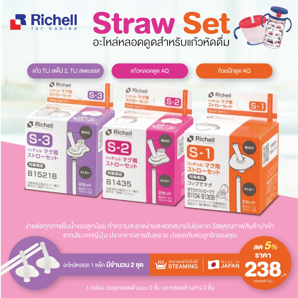 RICHELL Straw Set อะไหล่หลอดดูดสำหรับแก้วหัดดื่ม | Shopee Thailand