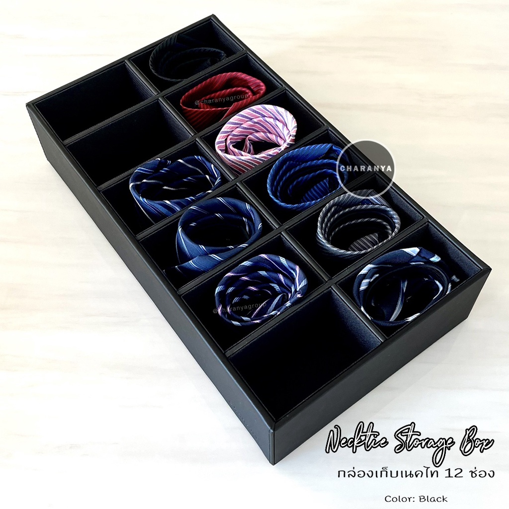 Necktie storage box กล่อง 12 ช่อง ใส่เนคไนค 12 เส้น ถาดเก็บเนคไท กล่อง ...