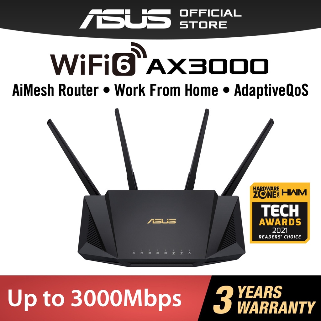 ROUTER (เราเตอร์) ASUS (RT-AX3000) AX3000 DUAL BAND WIFI 6 (802.11ax ...
