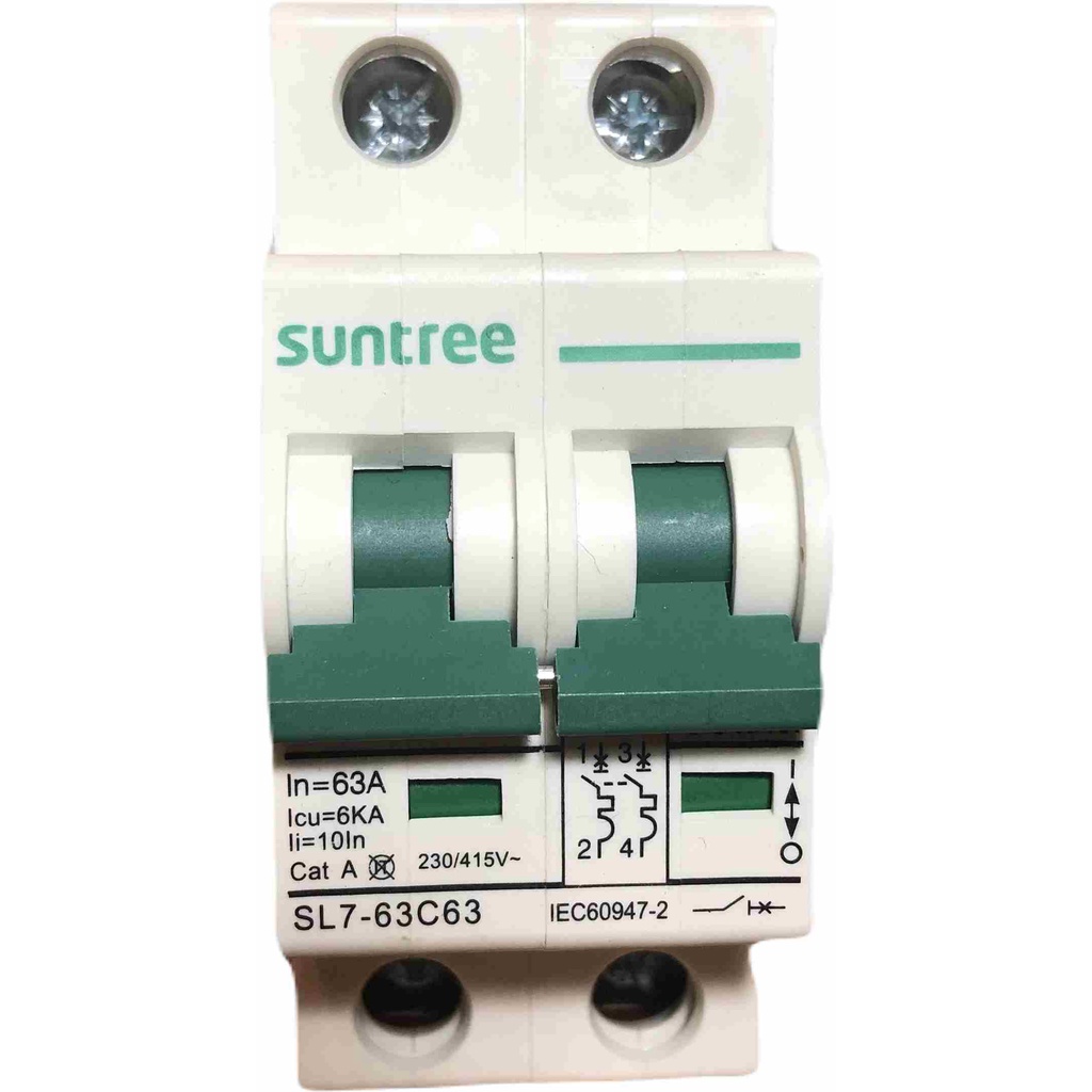 AC เบรกเกอร์ Suntree SL7-63 Series AC MCB 2 Poles 6KA 63A 230V/415V ...