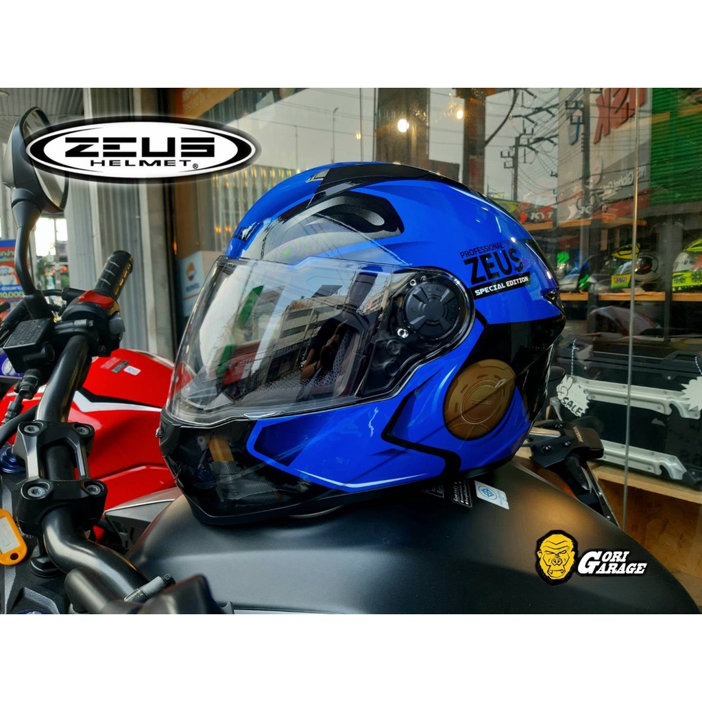 หมวกกันน็อค ZEUS ZS-811A PEARL BLACK -AL39 BLUE แถมฟรี!! สปอยเลอร์แต่ง ...