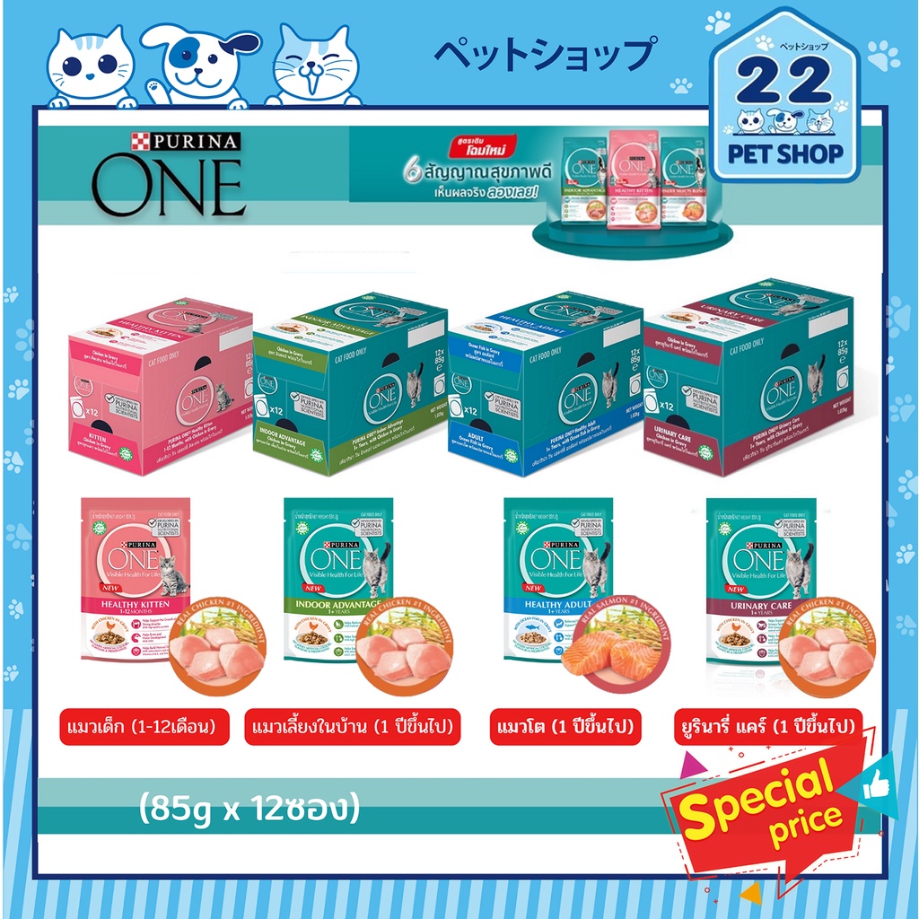 Purina One Pouch เพียวริน่า วัน อาหารแมวแบบเปียก (85g x 12 ซอง) | Shopee Thailand
