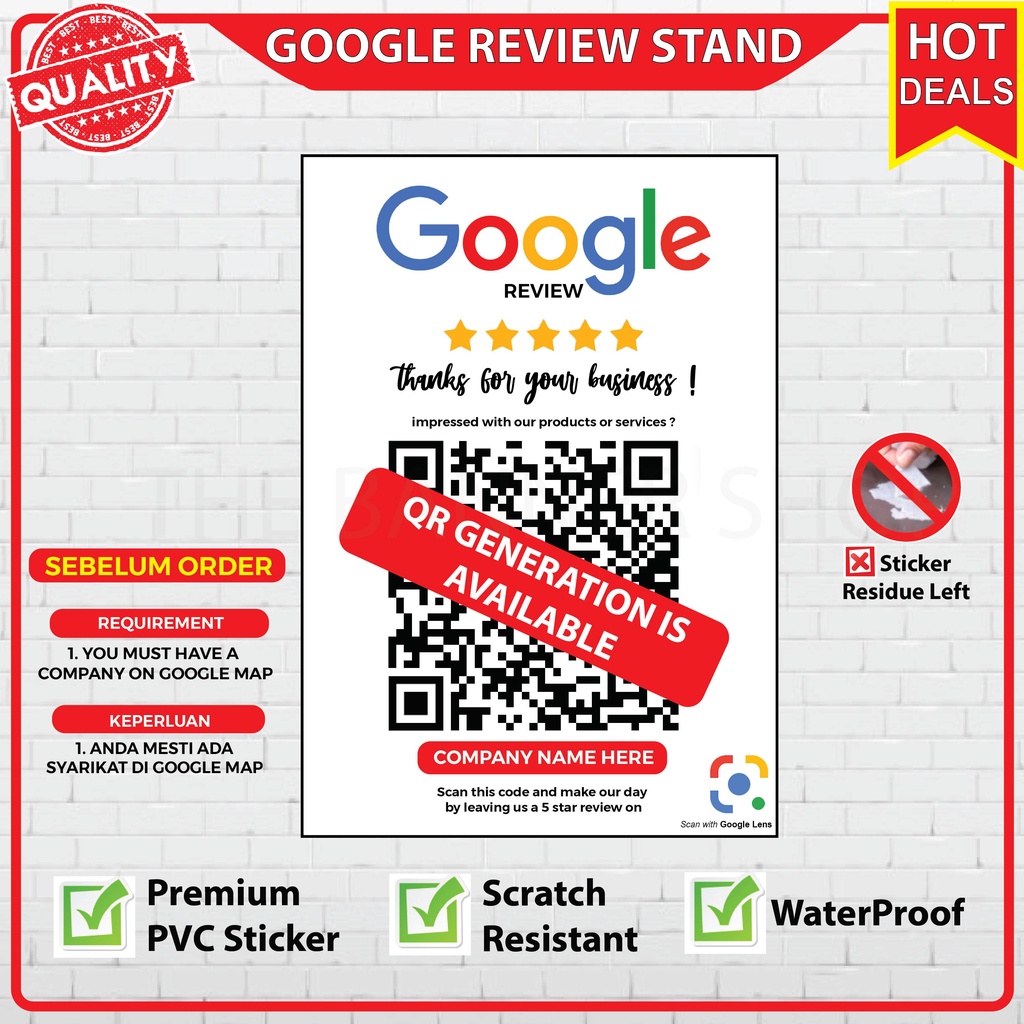 Qr Code Google Map Review สติ๊กเกอร์ขนาด A5 พร้อมกระดาน Arcylic / ไม่มี ...