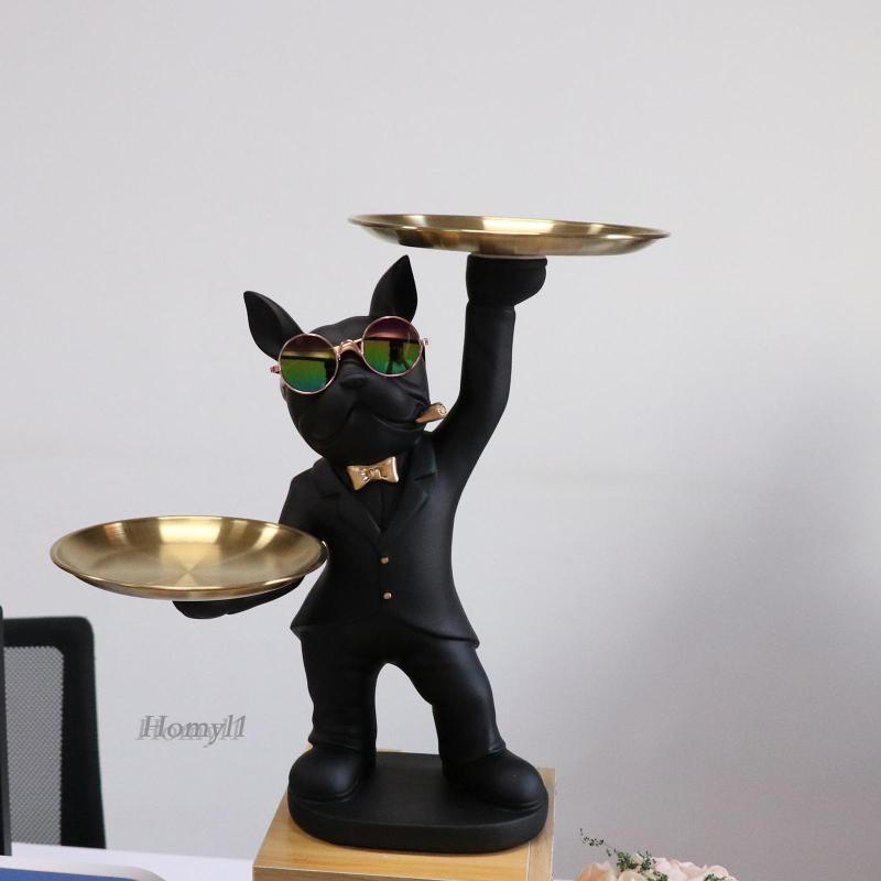 French Bulldog Butler Sculpture Resin Dog Butler with Tray for Living ...