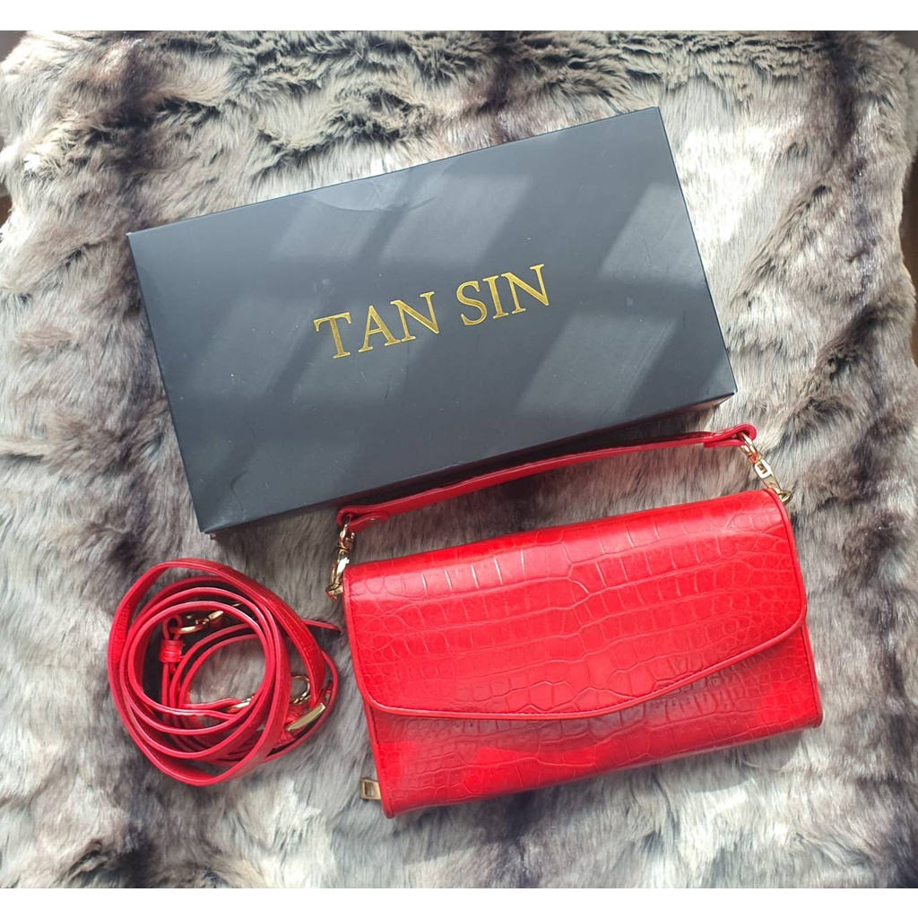 กระเป๋าคลัชท์ กระเป๋าสตางค์ หนังจระเข้แท้ แบรนด์ Tansin (มือสองสภาพดี ...