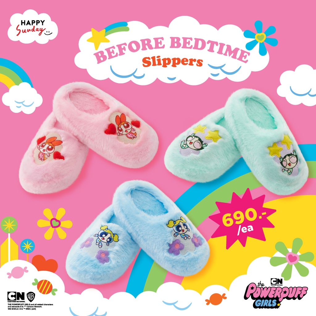 BEFORE BEDTIME Slippers | รองเท้าสลิปเปอร์พาวเวอร์พัฟเกิร์ลส์ | Shopee ...