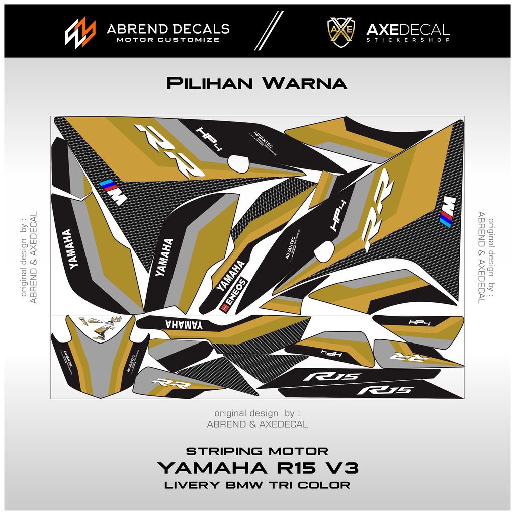 สติกเกอร์ตกแต่งรถจักรยานยนต์ R15 V3 Livery BMW Tri Color Racing Yamaha ...