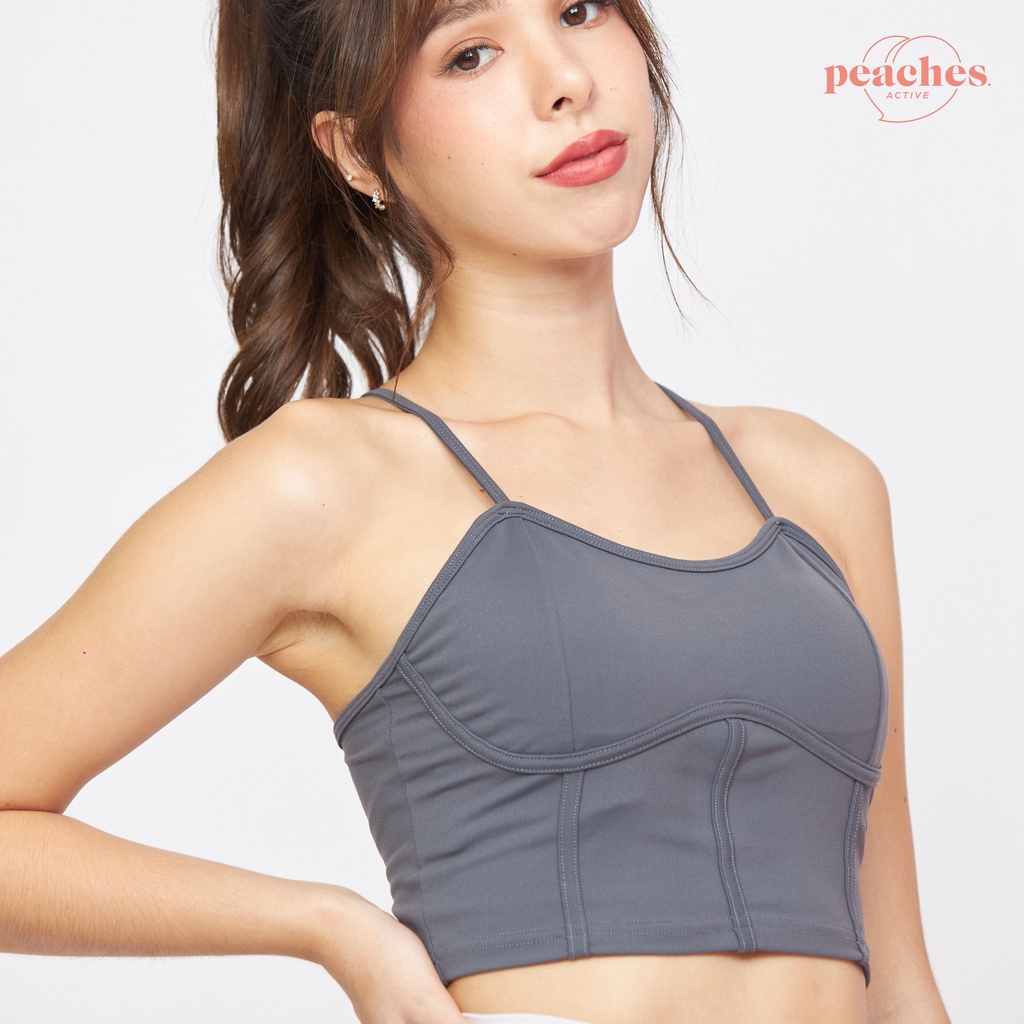 [Peaches active] Soft flex Corset bra (Slate) - สปอร์ตบราสีเทาดำ / ชุดชั้นในออกกำลังกาย สปอร์ตบ ...