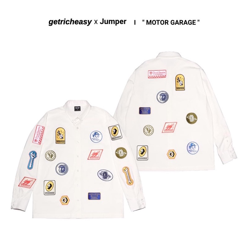 Getrich x jumper Motor Garage Embroidered Patches Shirt | Shopee Thailand
