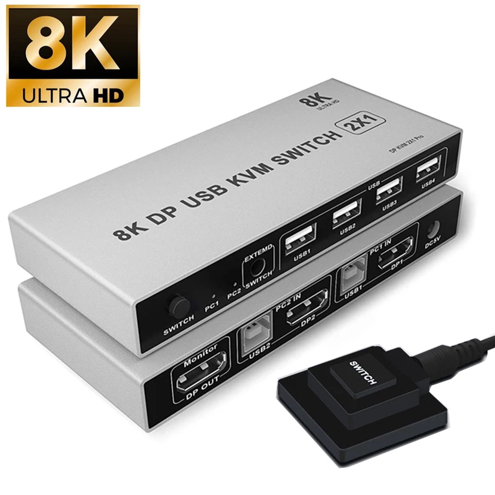 Dual-port DisplayPort KVM Switch 2 Port 8K 60Hz 4K 144Hz 2 in 1 out DP ...
