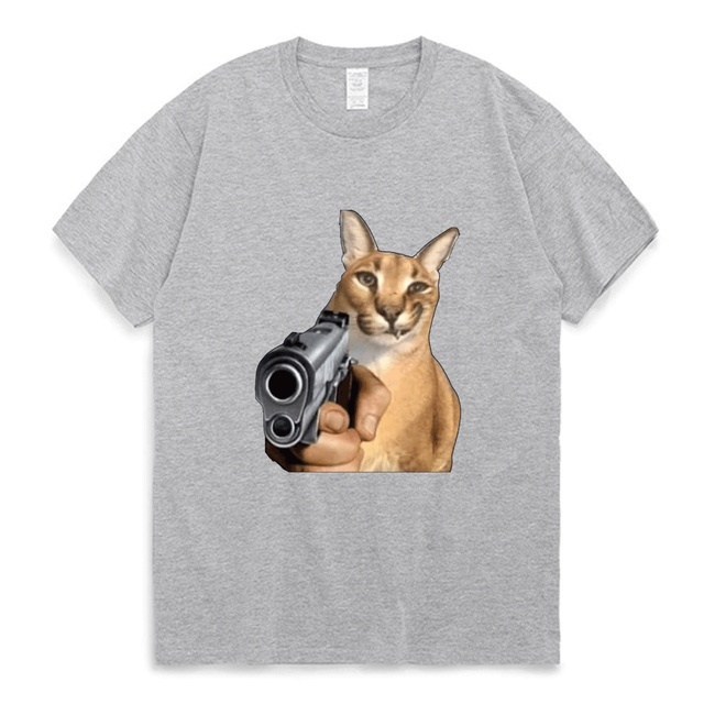 เสื้อยืดพิมพ์ลาย เสื้อยืดแขนสั้น ผ้าฝ้าย พิมพ์ลาย Big Floppa Gun แฟชั่น ...