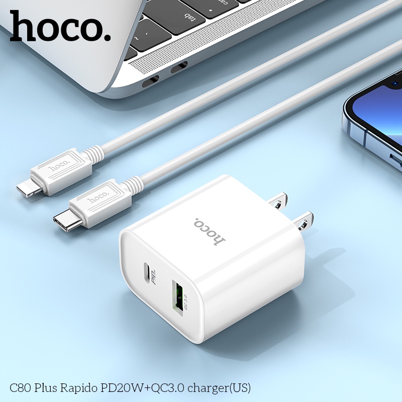 Hoco C80 Plus หัวชาร์จเร็ว 2 พอร์ต Type-C / USB รองรับชาร์จเร็ว PD 20W ...