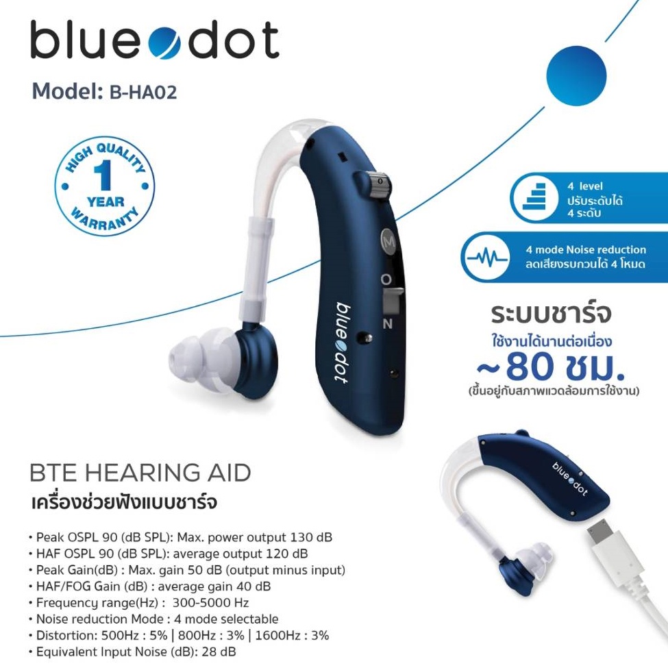 เครื่องช่วยฟัง ชาร์จได้ blue dot รุ่น B-HA02 | Shopee Thailand