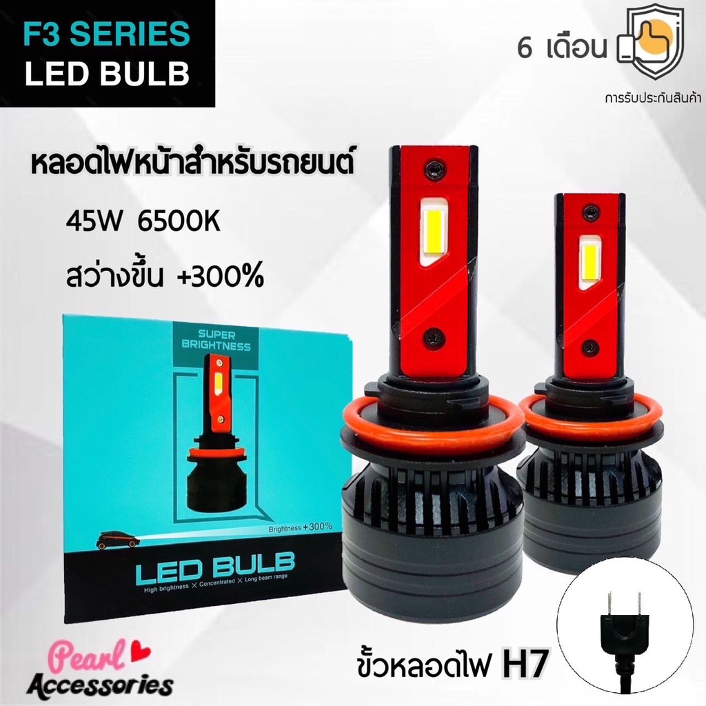 F3 Series LED Blub หลอดไฟหน้ารถยนต์ LED ขั้วหลอดไฟ H7 45W 6500K แสงขาว ...