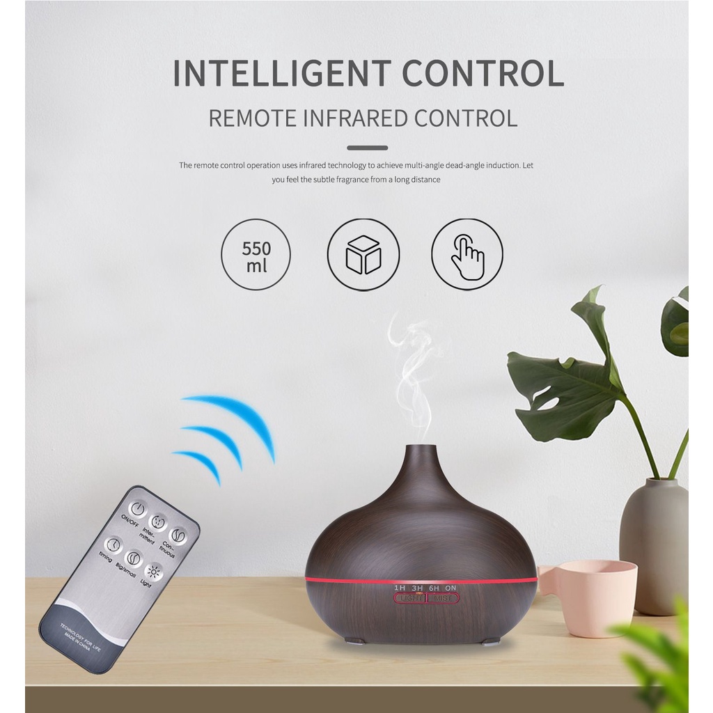 Aroma Diffuser 550ml เครื่องพ่นไอน้ำอโรม่า เพิ่มความชุ่มชื่นในอากาศ มี LED Light มีรีโมทควบคุม ...