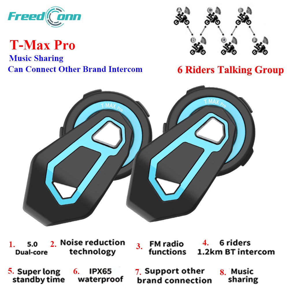 Freedconn T-max Pro ชุดหูฟังอินเตอร์คอมบลูทูธ 6 กลุ่ม พร้อมอินเตอร์คอม ...