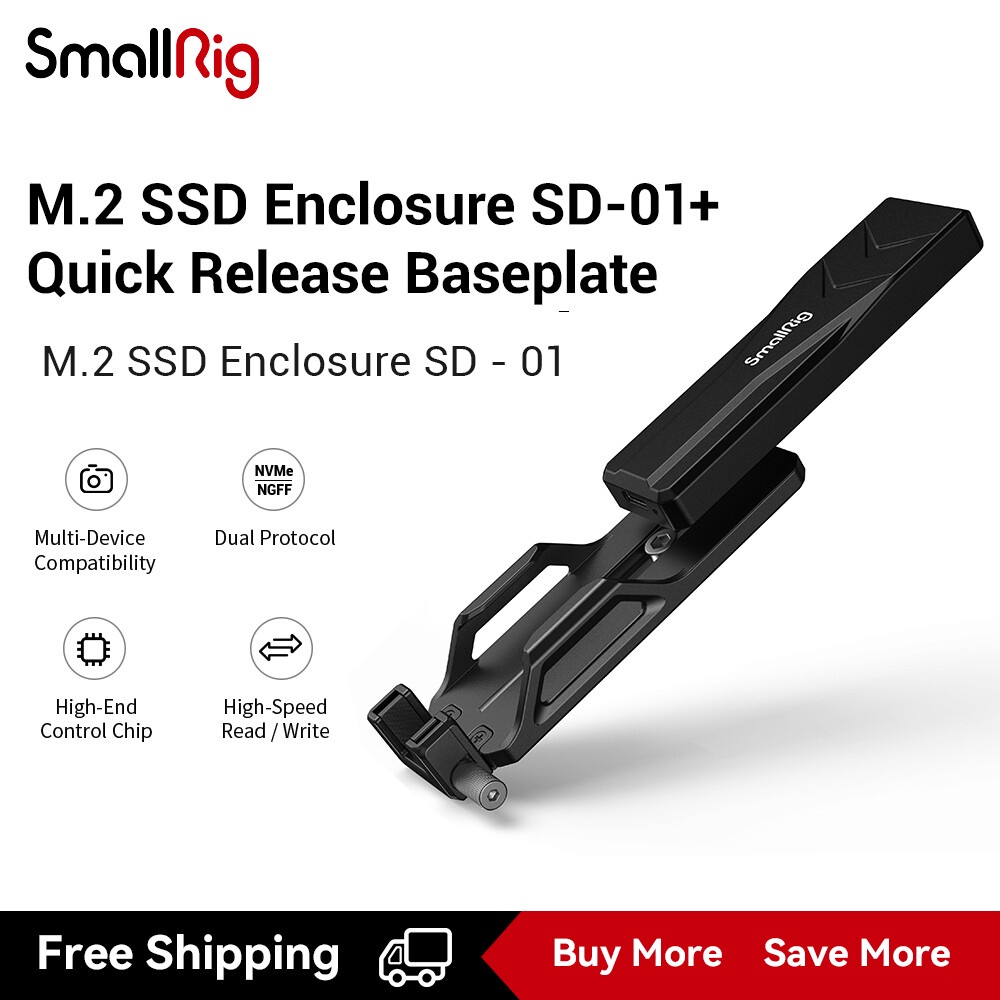SmallRig M.2 SSD Enclosure SD-01 NVME & SATA Dual Protocol USB 3.1 Gen2 10Gbps with Quick ...