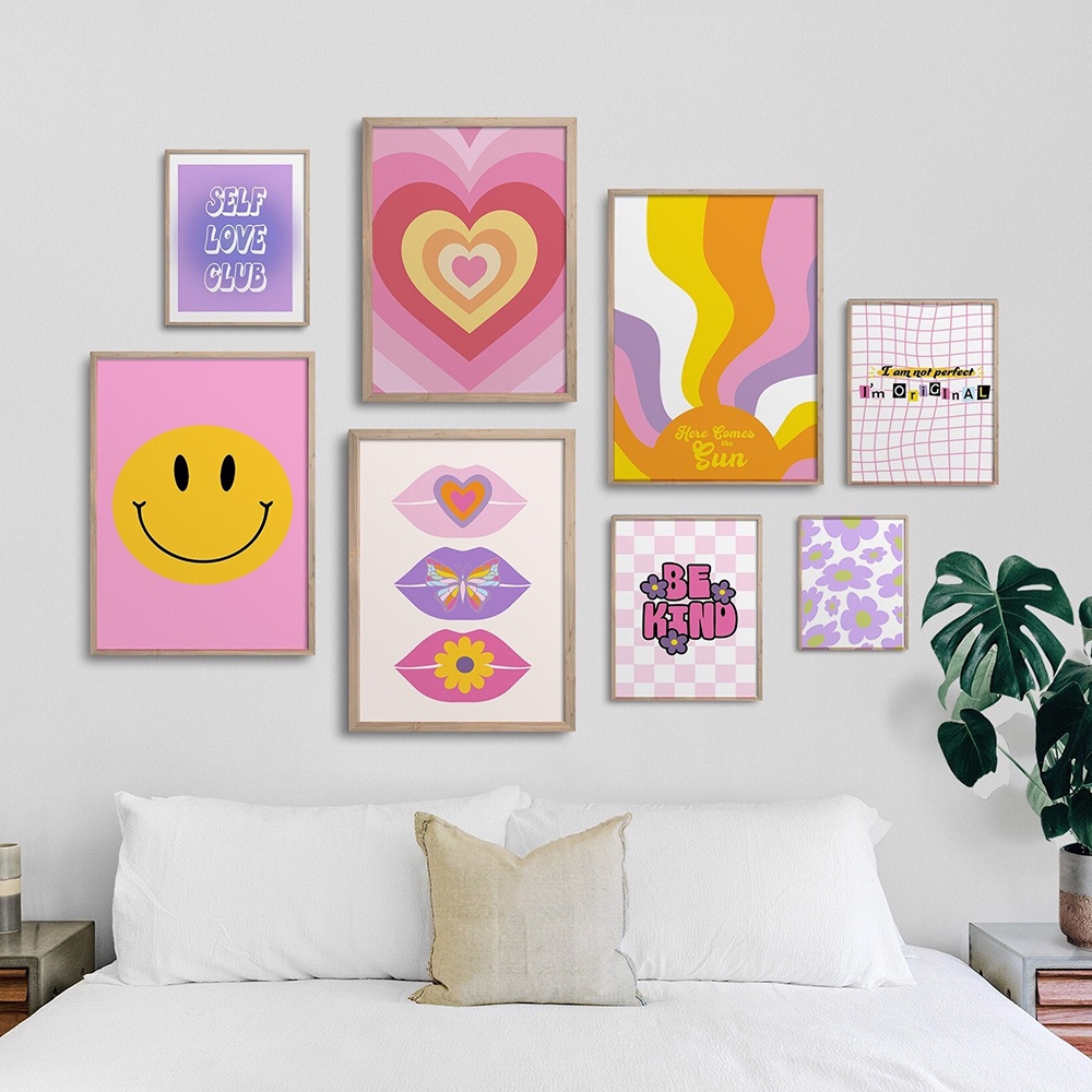 Preppy Groovy Dorm โปสเตอร์ภาพวาดผ้าใบ รูปการ์ตูน 8 90s สําหรับตกแต่ง ...
