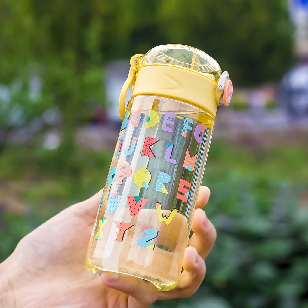 ขวดน้ำเด็กไปโรงเรียนลาย 520ml กระบอกน้ำพกพาแบบยกดื่ม water bottle วัสดุ PP ใส่น้ำร้อนได้ ...