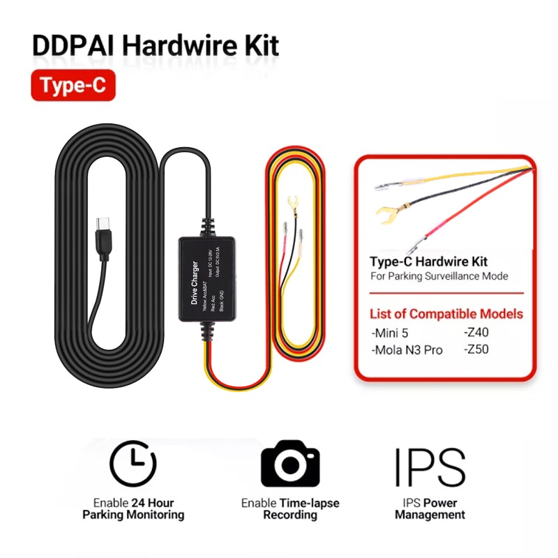 ที่ชาร์จ USB Type-C 4 เมตร สําหรับ DDPAI Mini 5 12 24V DDPAI Mini 5 Z40 ...